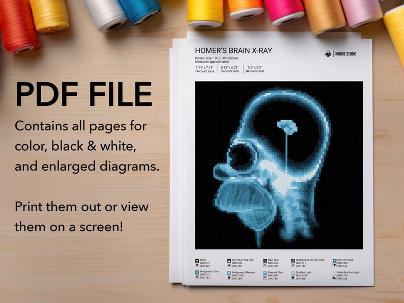 Homer Simpson Brain X-ray Cross Stitch Pattern: Funny Meme (PDF ...