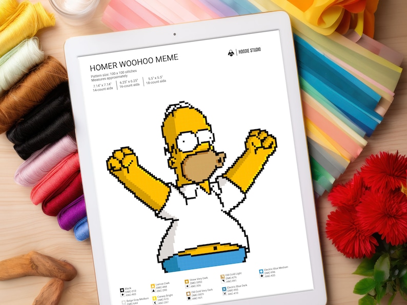 Homer Simpson WOOHOO! Cross Stitch Pattern: Easy DIY Needlework (PDF ...