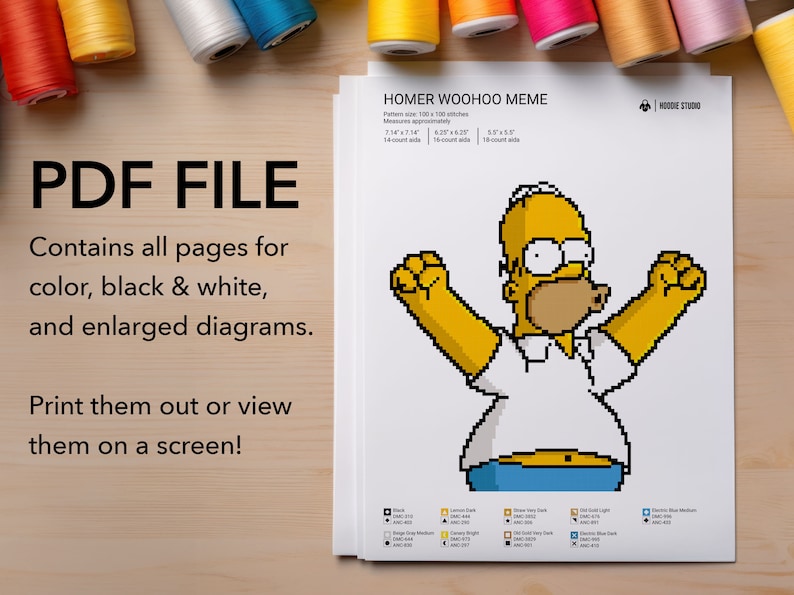 Homer Simpson WOOHOO! Cross Stitch Pattern: Easy DIY Needlework (PDF ...