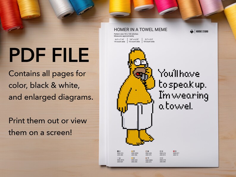 Cross Stitch Pattern: Homer Simpson in a Towel DIY Meme, Fun & Easy ...