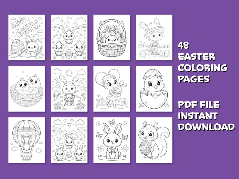 Easter Coloring Pages for Kids: 48 Bunny, Chick, Egg Designs (PDF ...