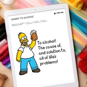 Homer Simpson 'to Alcohol' Cross Stitch Pattern: Funny Meme (PDF ...