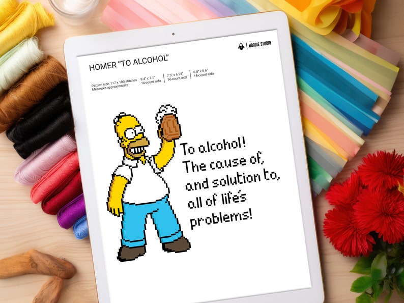 Homer Simpson 'to Alcohol' Cross Stitch Pattern: Funny Meme (PDF ...