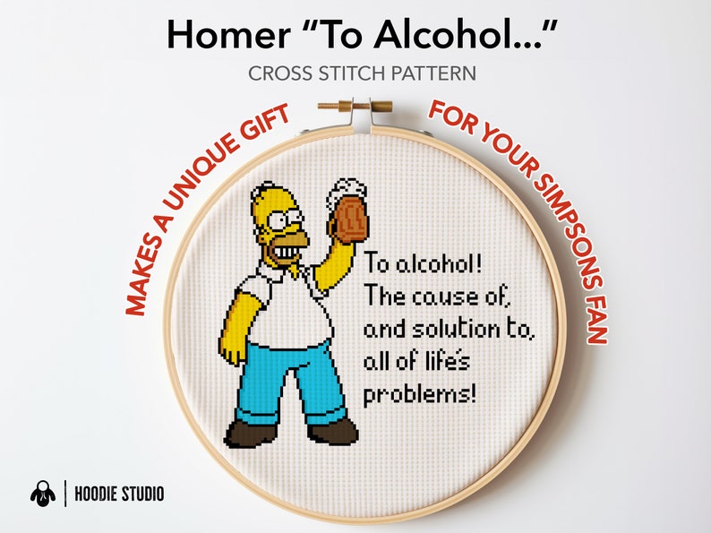 Homer Simpson 'to Alcohol' Cross Stitch Pattern: Funny Meme (PDF ...