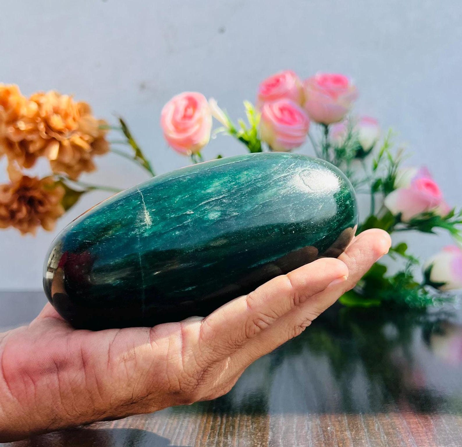 140MM Green Mica Stone Metaphysical Healing Power Stone Lingam ...