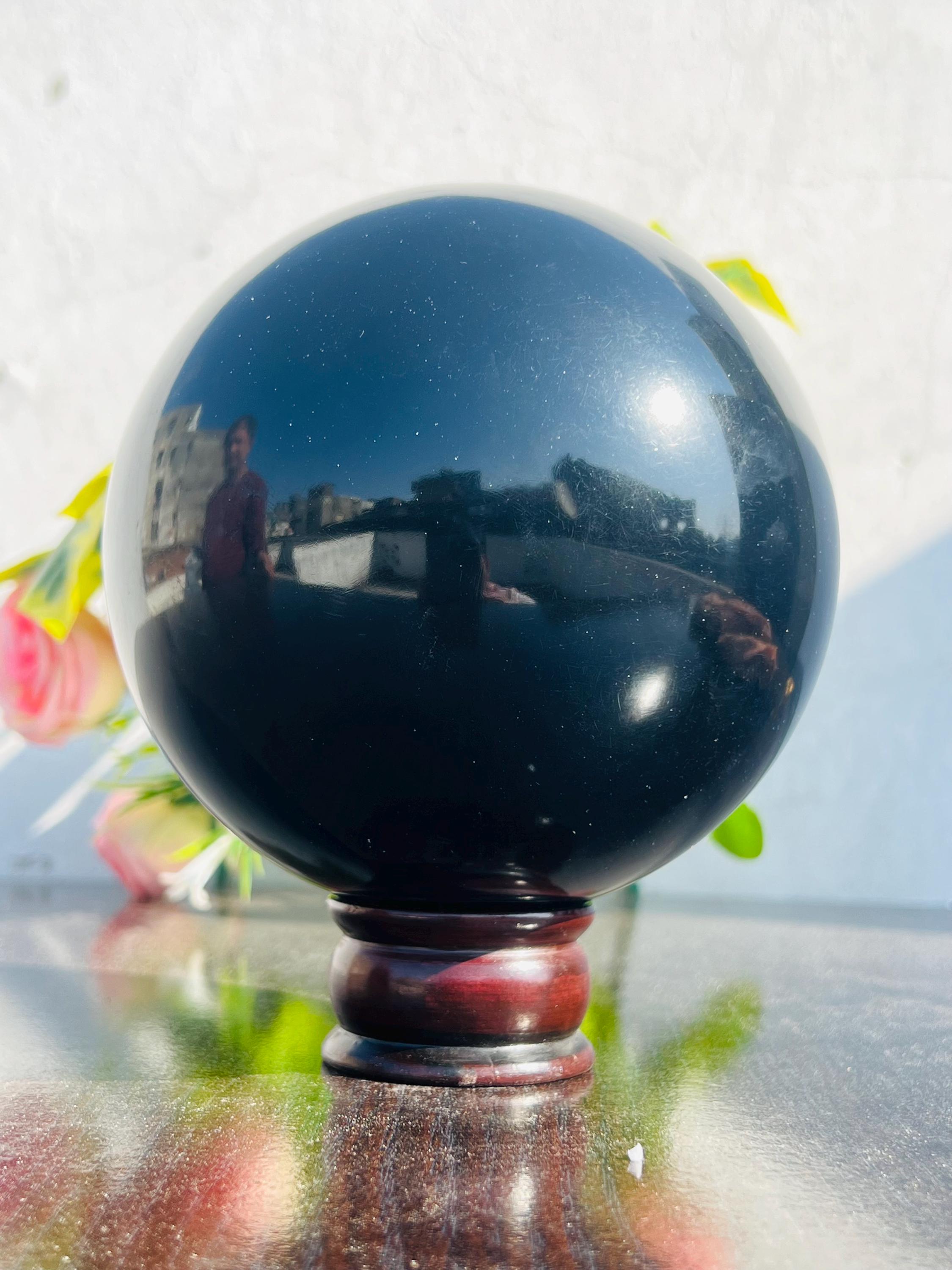 149MM Natural Black Obsidian Power Spirit Stone | Hand Made Sphere Ball ...