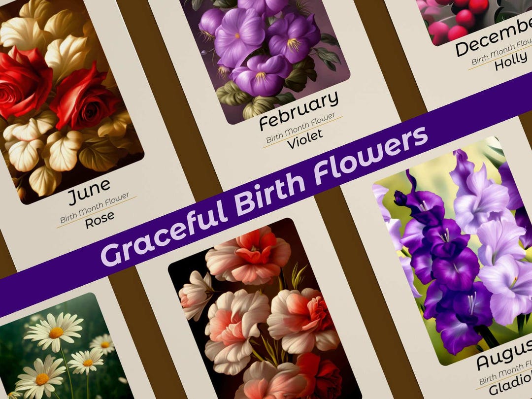 24 Graceful Modern Art Birth Flower Digital Printable Prints Posters - Etsy