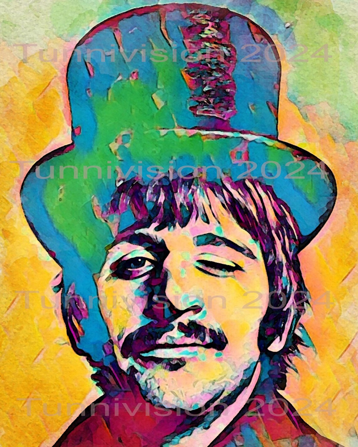 Ringo Starr the Beatles Art Top Hat 1960s Style Colourful Pop Art 10 X ...