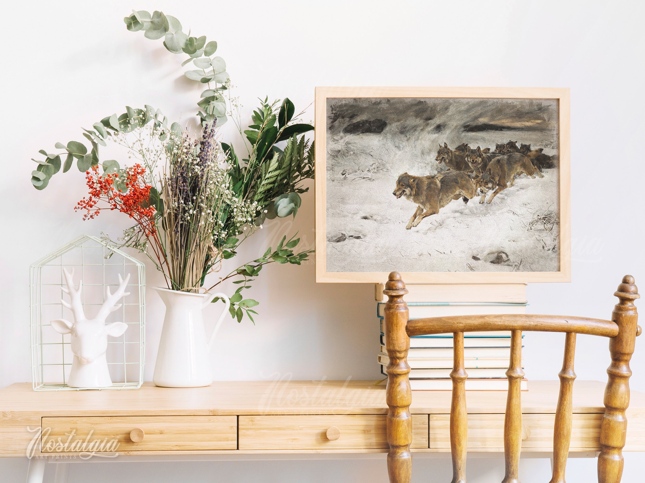 Wolves Art Print | Winter Oil Painting | Antique Wall Art | Printable ...