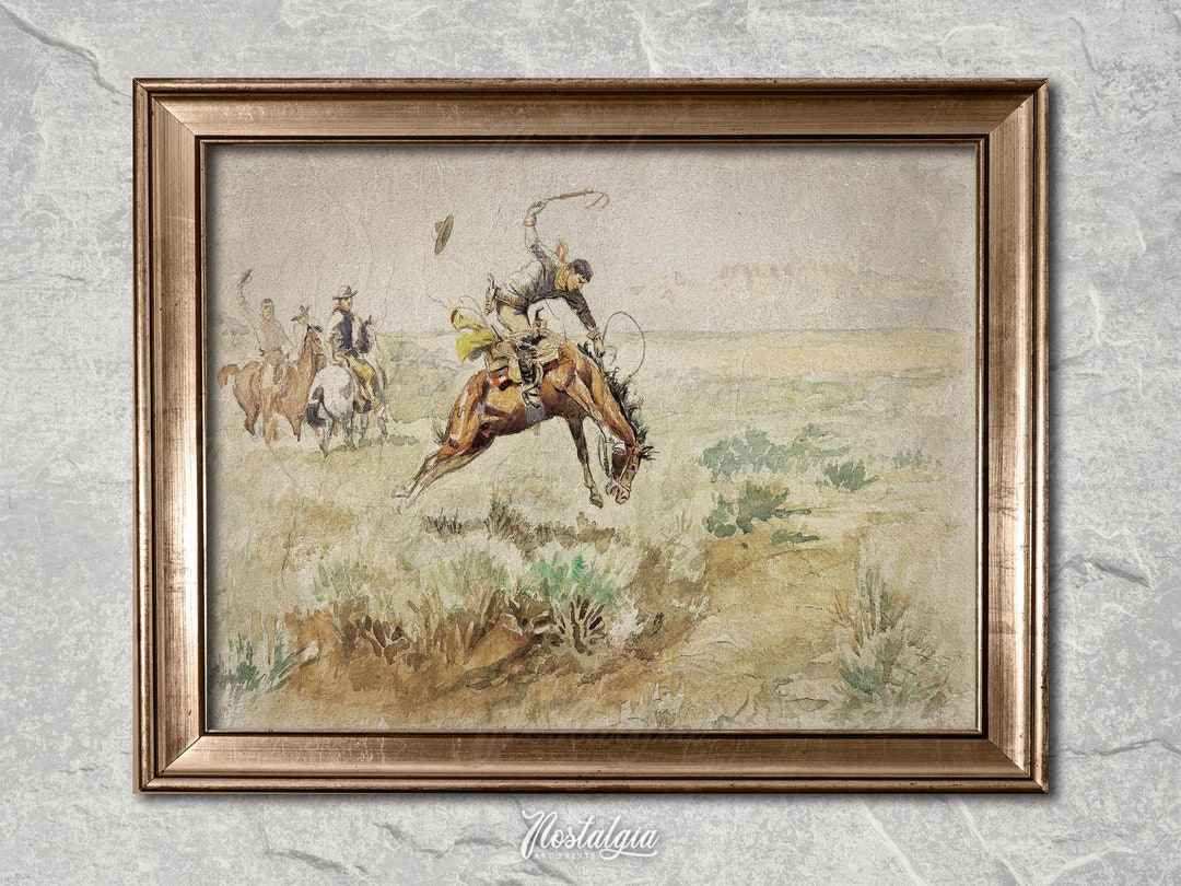 Antique Rodeo Printable | Western Painting | Rustic Wall Decor | Cowboy ...