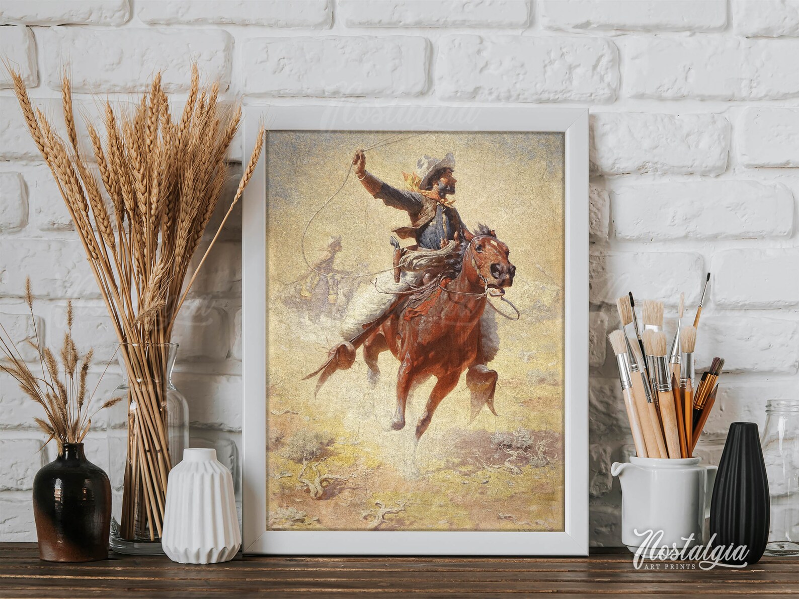 Antique Cowboy Print | Western Painting | Vintage Oil Painting | Horse ...
