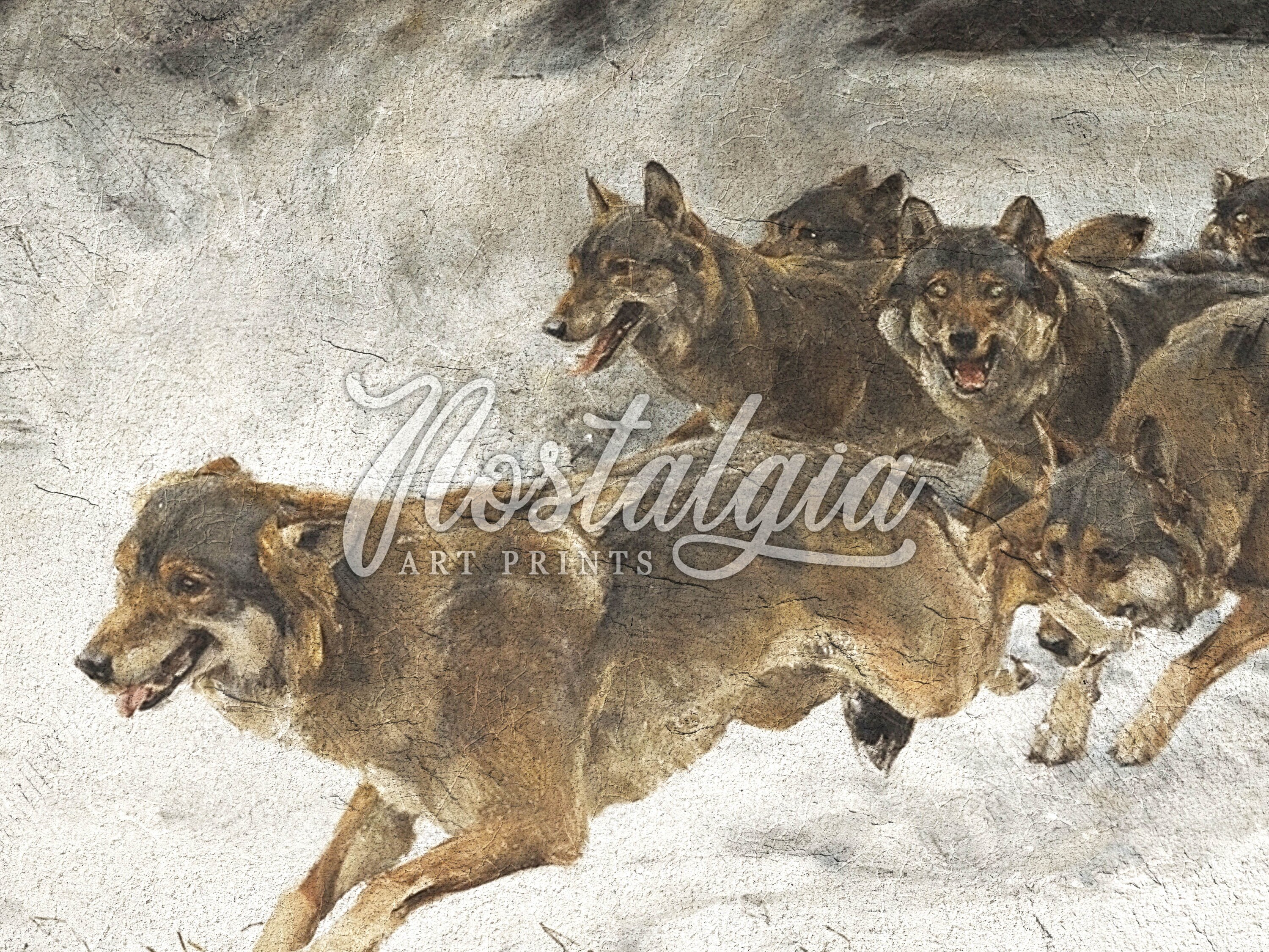 Wolves Art Print | Winter Oil Painting | Antique Wall Art | Printable ...
