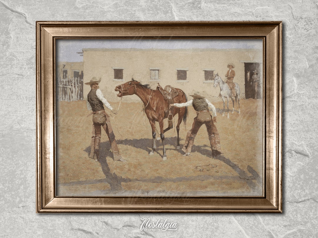 Vintage Cowboy Painting | Western Print | Antique Wall Art | Horse ...
