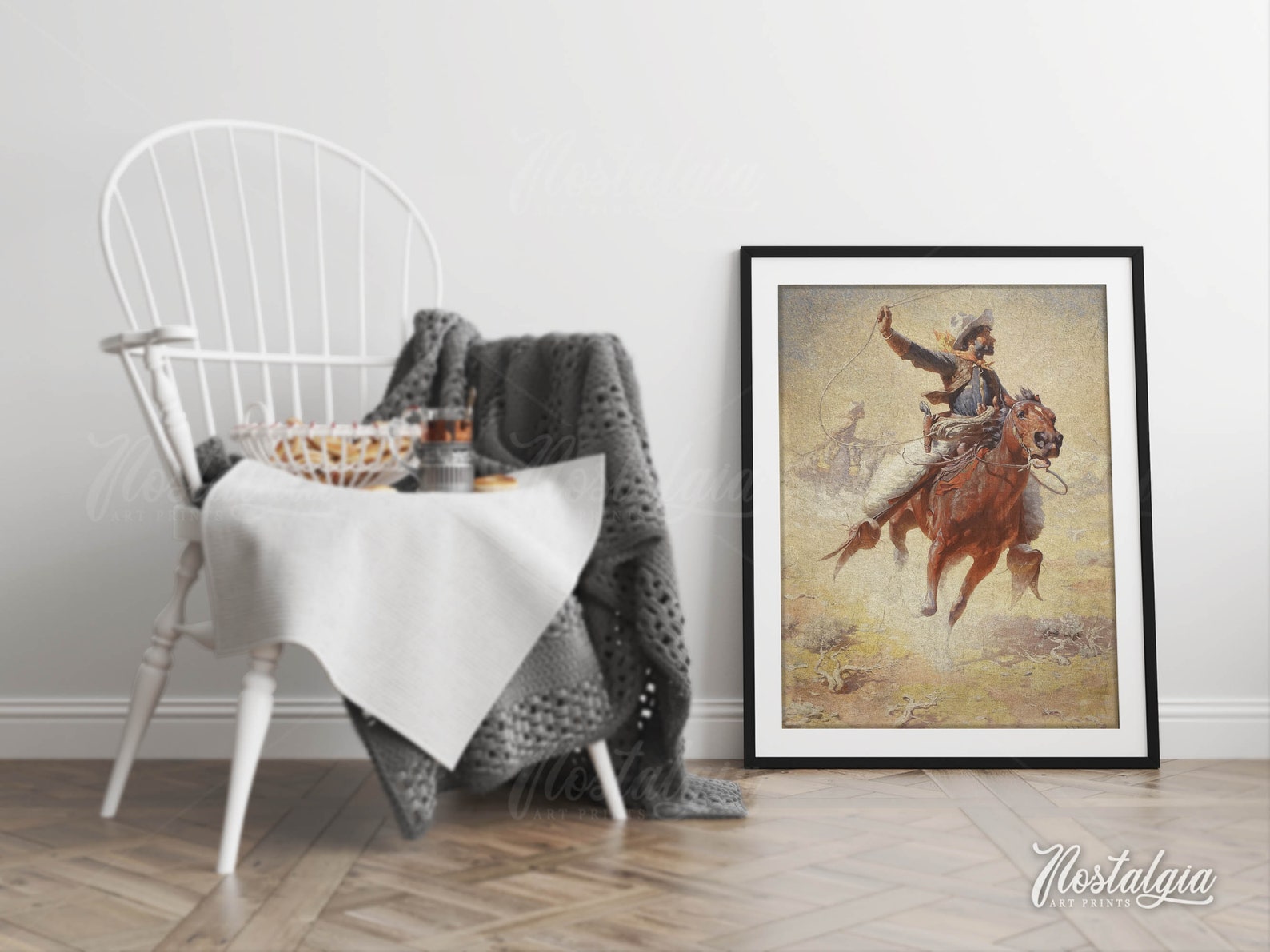 Antique Cowboy Print Western Painting Vintage Oil Painting Horse Rider ...