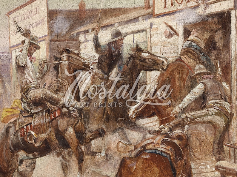 Vintage Cowboy Oil Painting: Rustic Western Horse Rider Art (digital ...