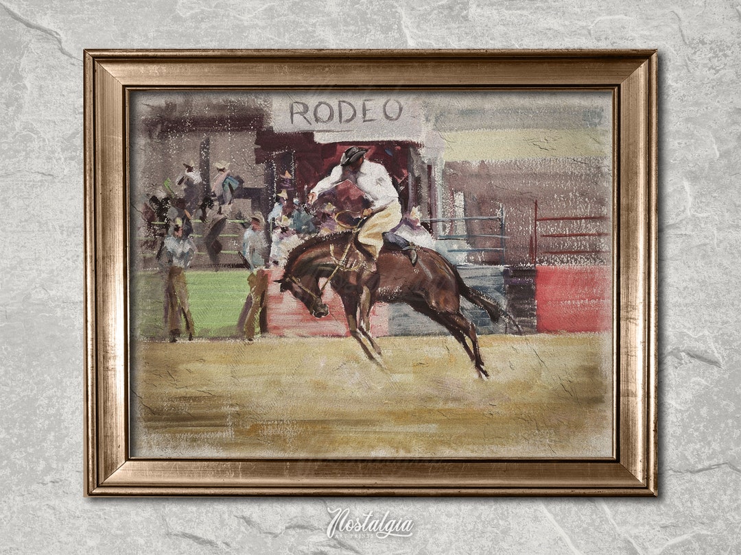 Vintage Rodeo Oil Painting Print: Rustic Western Decor (digital ...