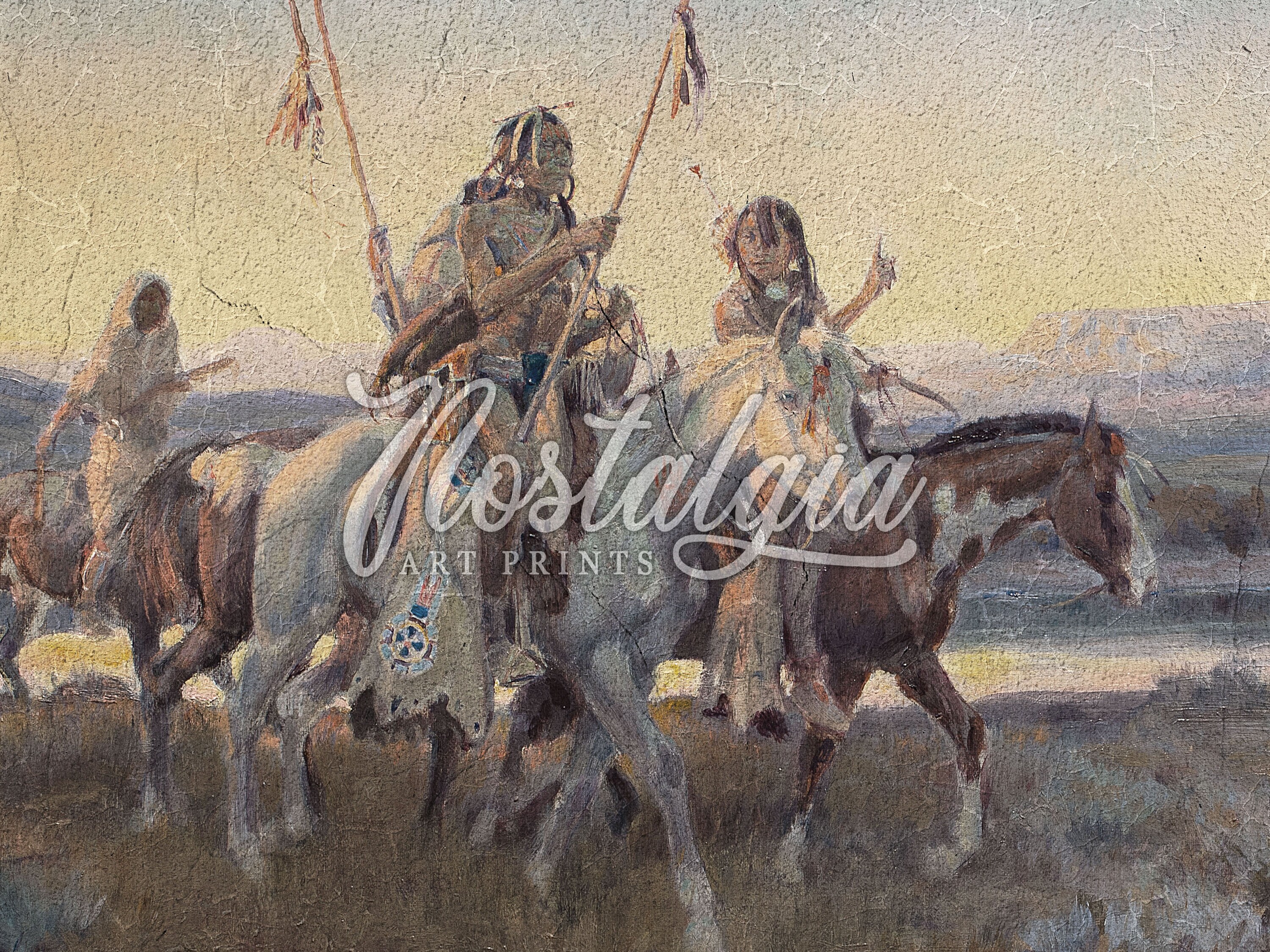 Antique Western Painting | Native Americans Print | Countryside Print ...