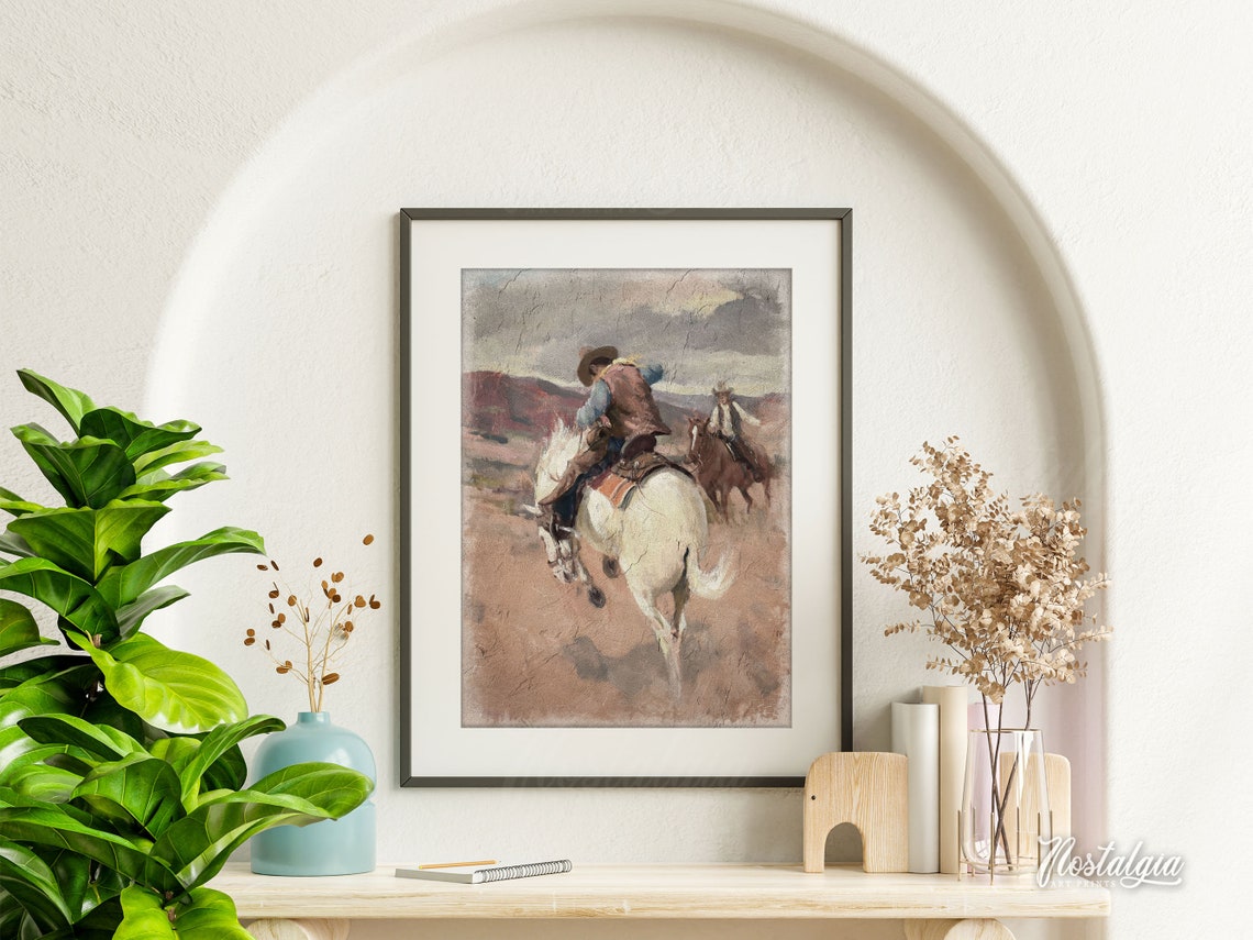Rodeo Painting Vintage Cowboy Print Rustic Home Decor - Etsy