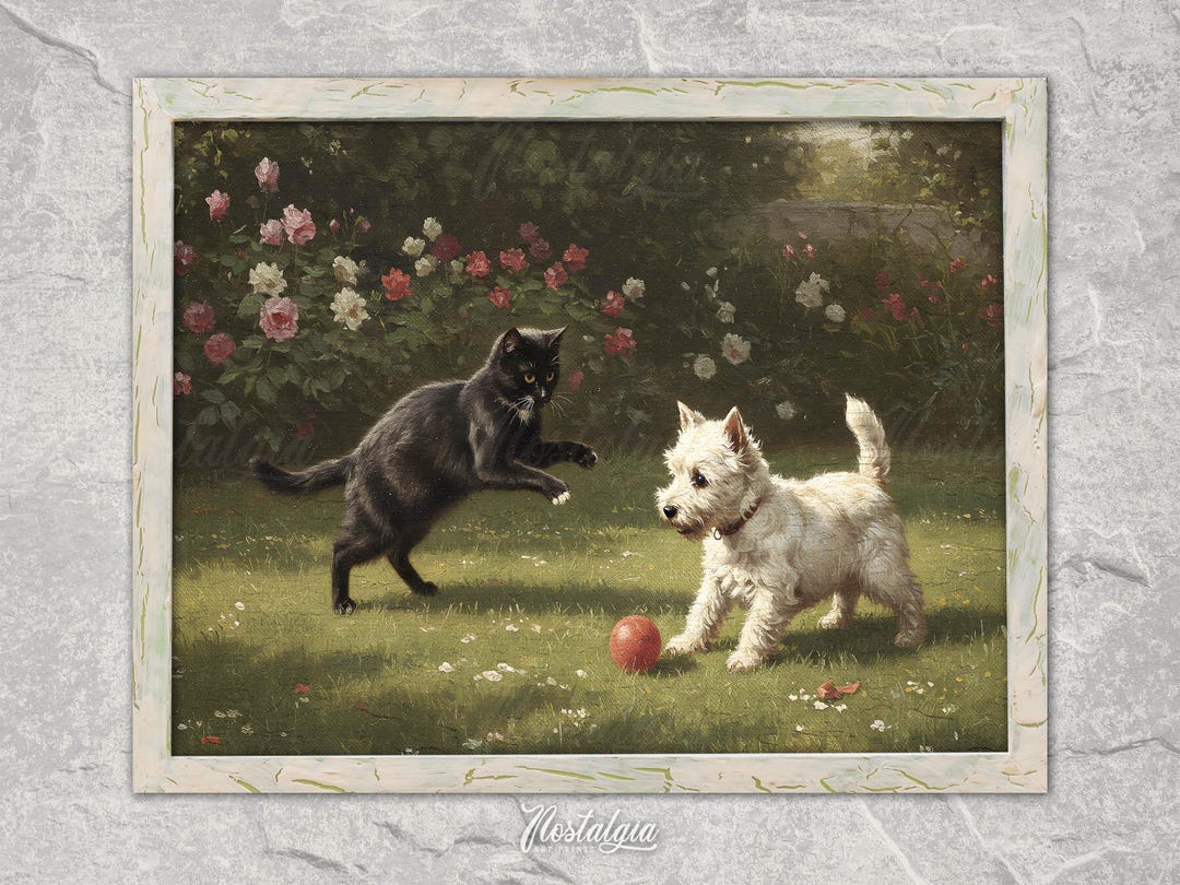 Antique Pets Painting: Cat and Dog Vintage Art (digital Download), 617 ...