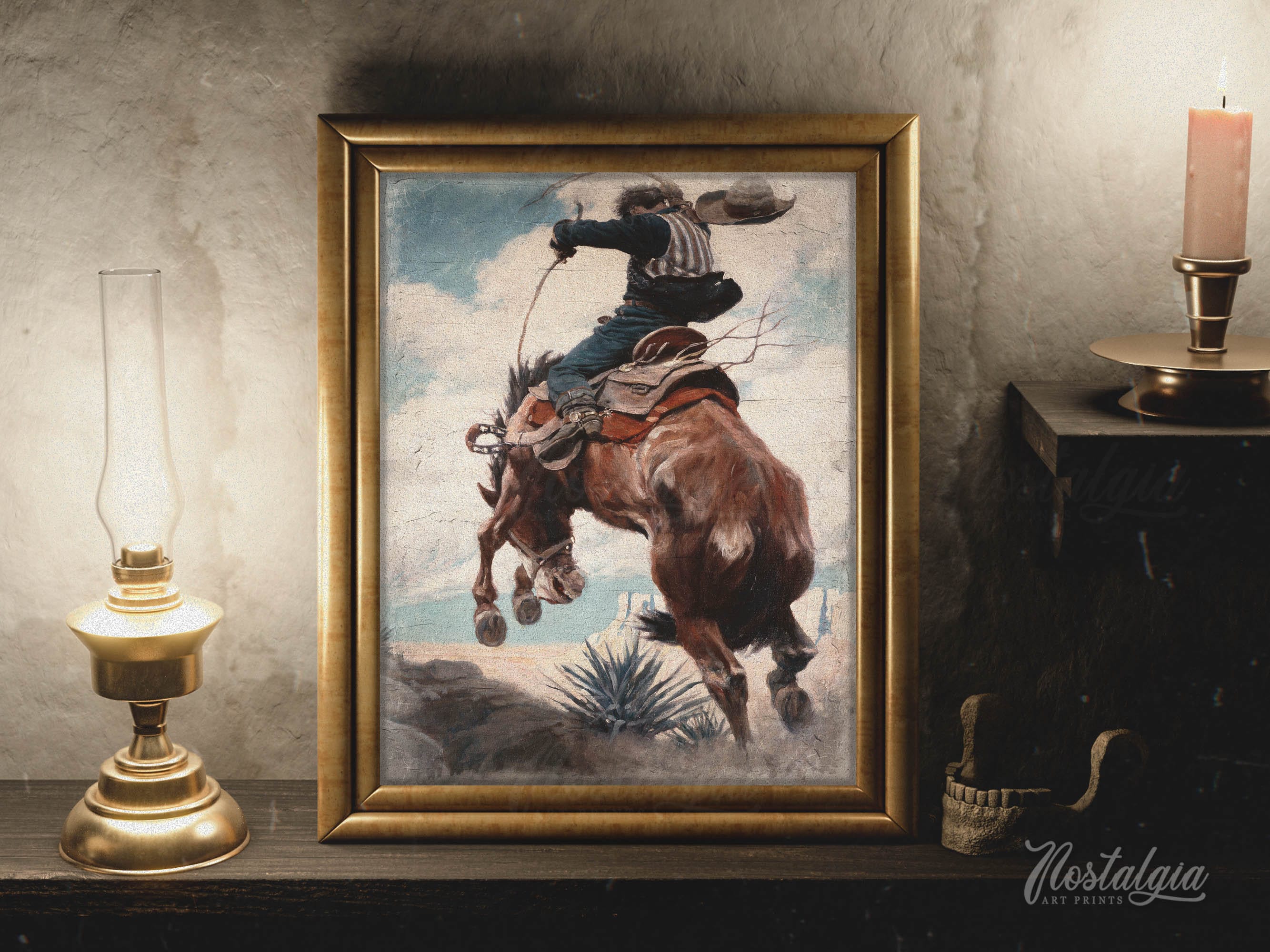 Antique Rodeo Print | Cowboy Painting | Vintage Oil Painting | Western ...