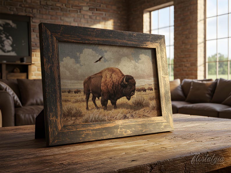 Antique Buffalo Painting PRINTABLE Wall Art Western Print, Digital ...