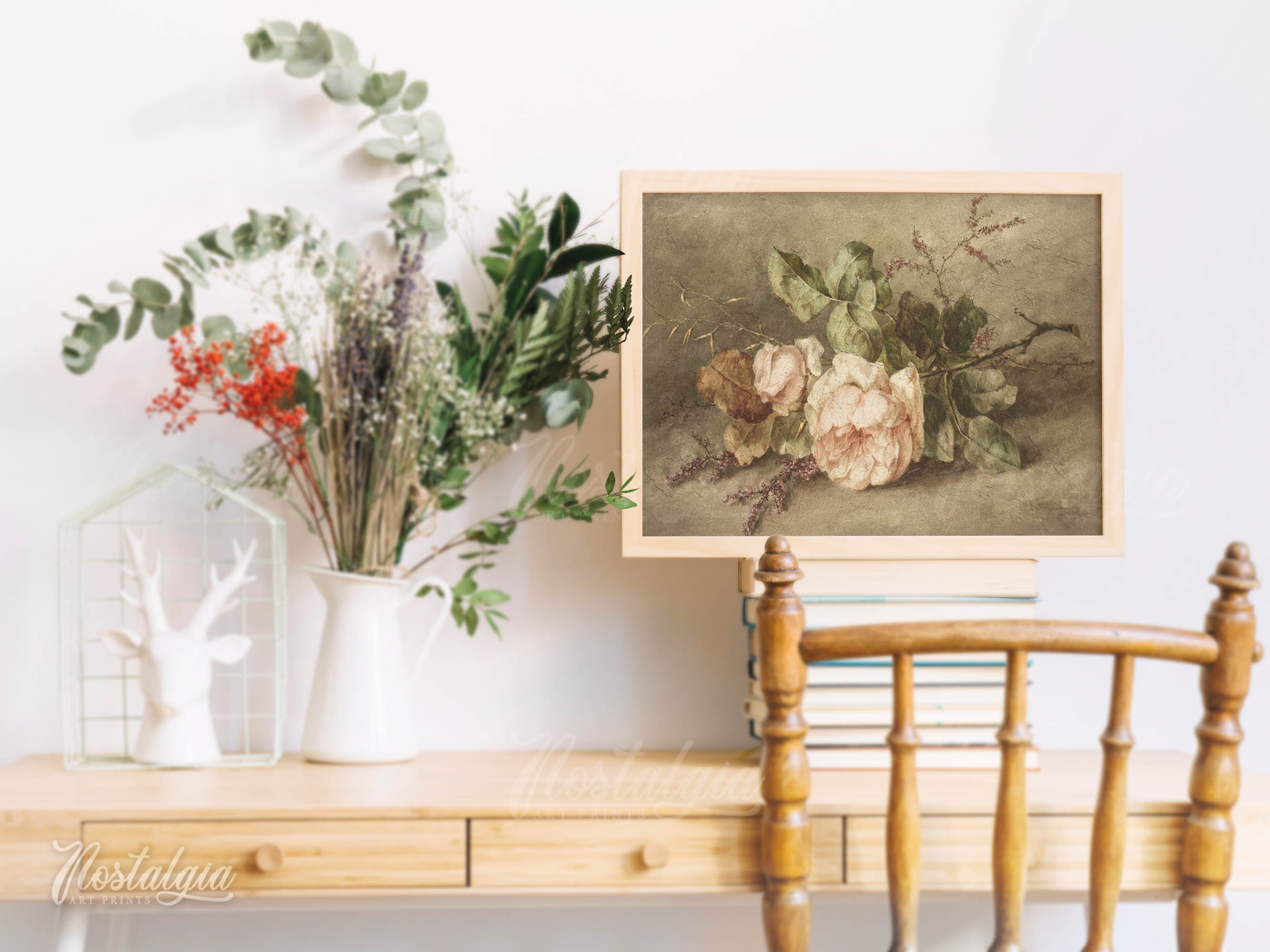 Vintage Rose Painting Muted Pink Flowers PRINTABLE Wall Art Digital ...