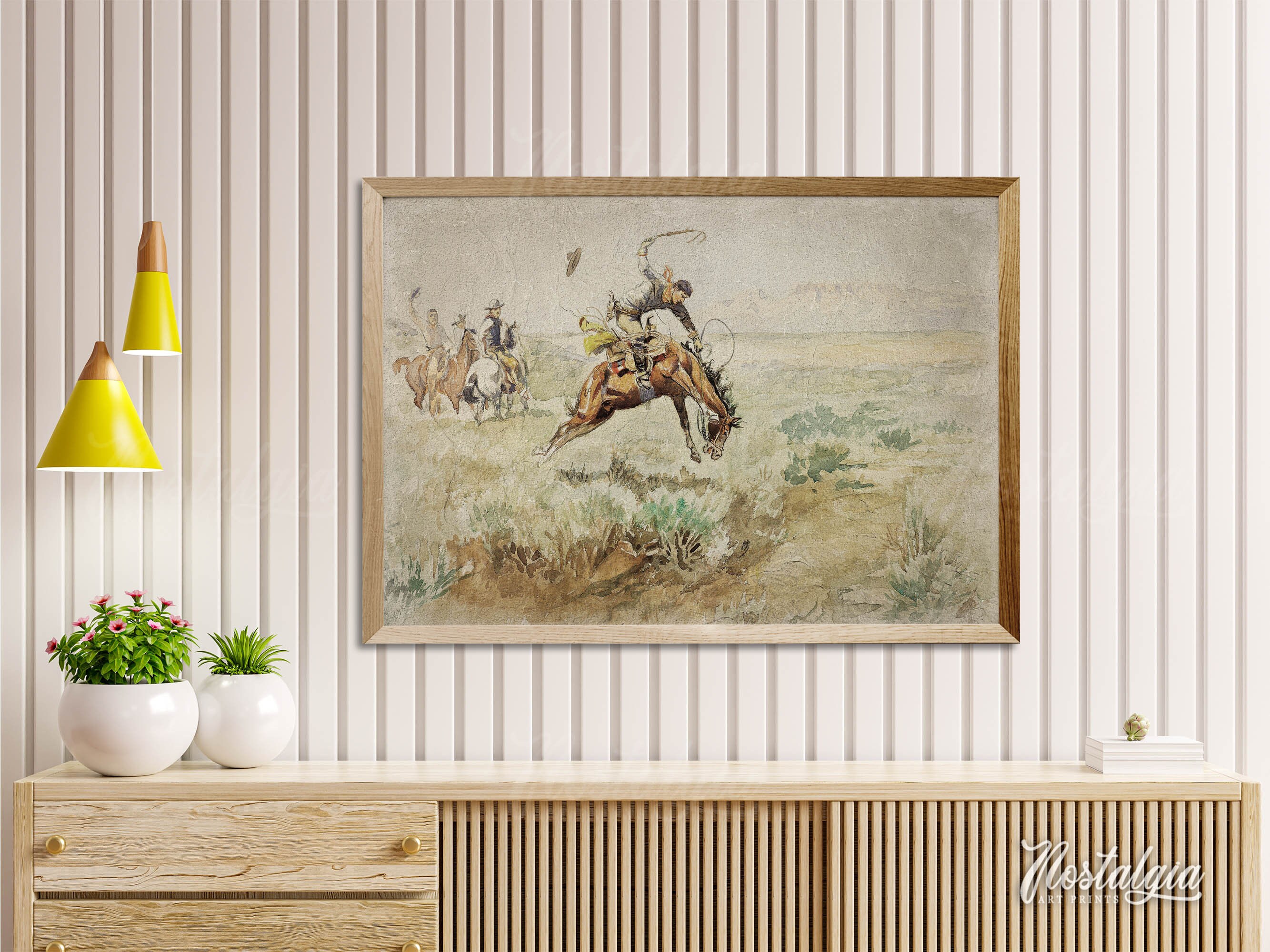 Antique Rodeo Printable Western Painting Rustic Wall Decor Cowboy Print ...