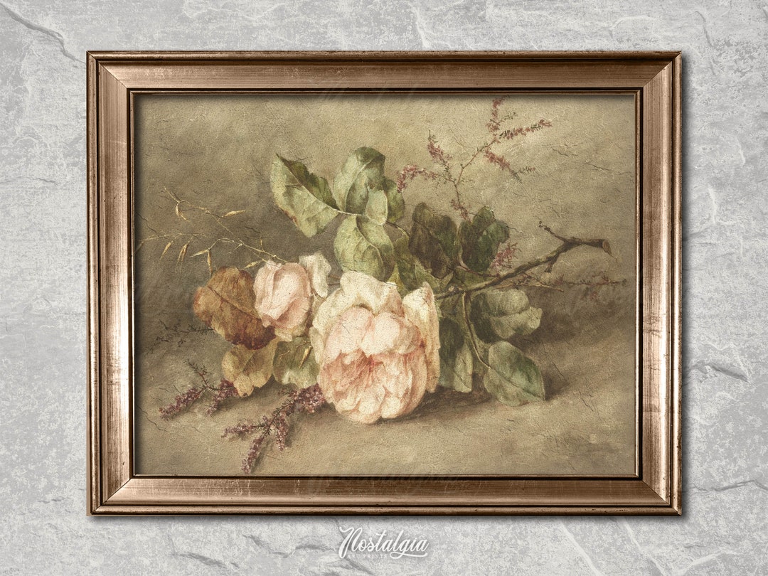 Vintage Rose Painting | Muted Pink Flowers | PRINTABLE Wall Art ...