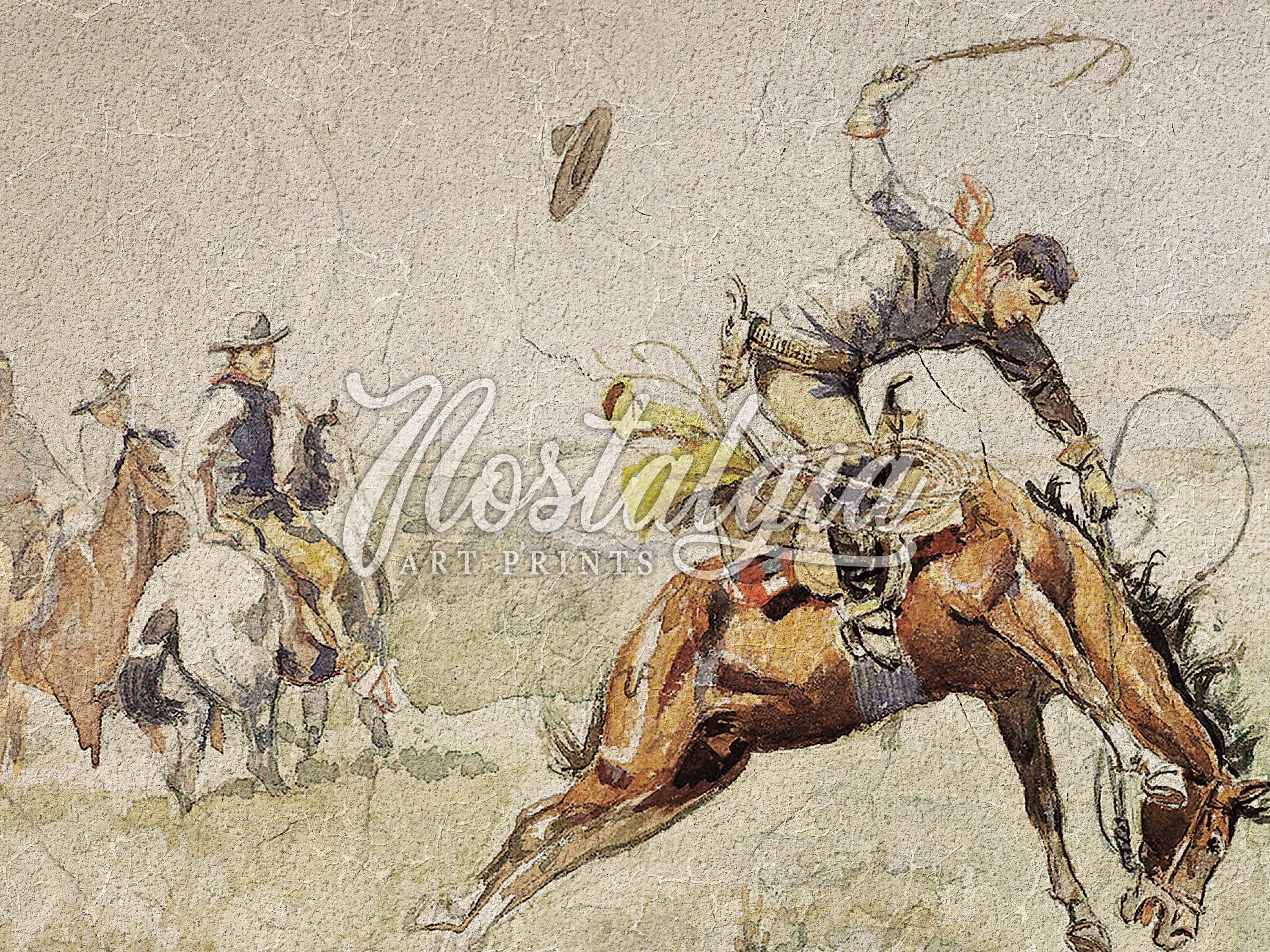 Antique Rodeo Printable Western Painting Rustic Wall Decor Cowboy Print ...