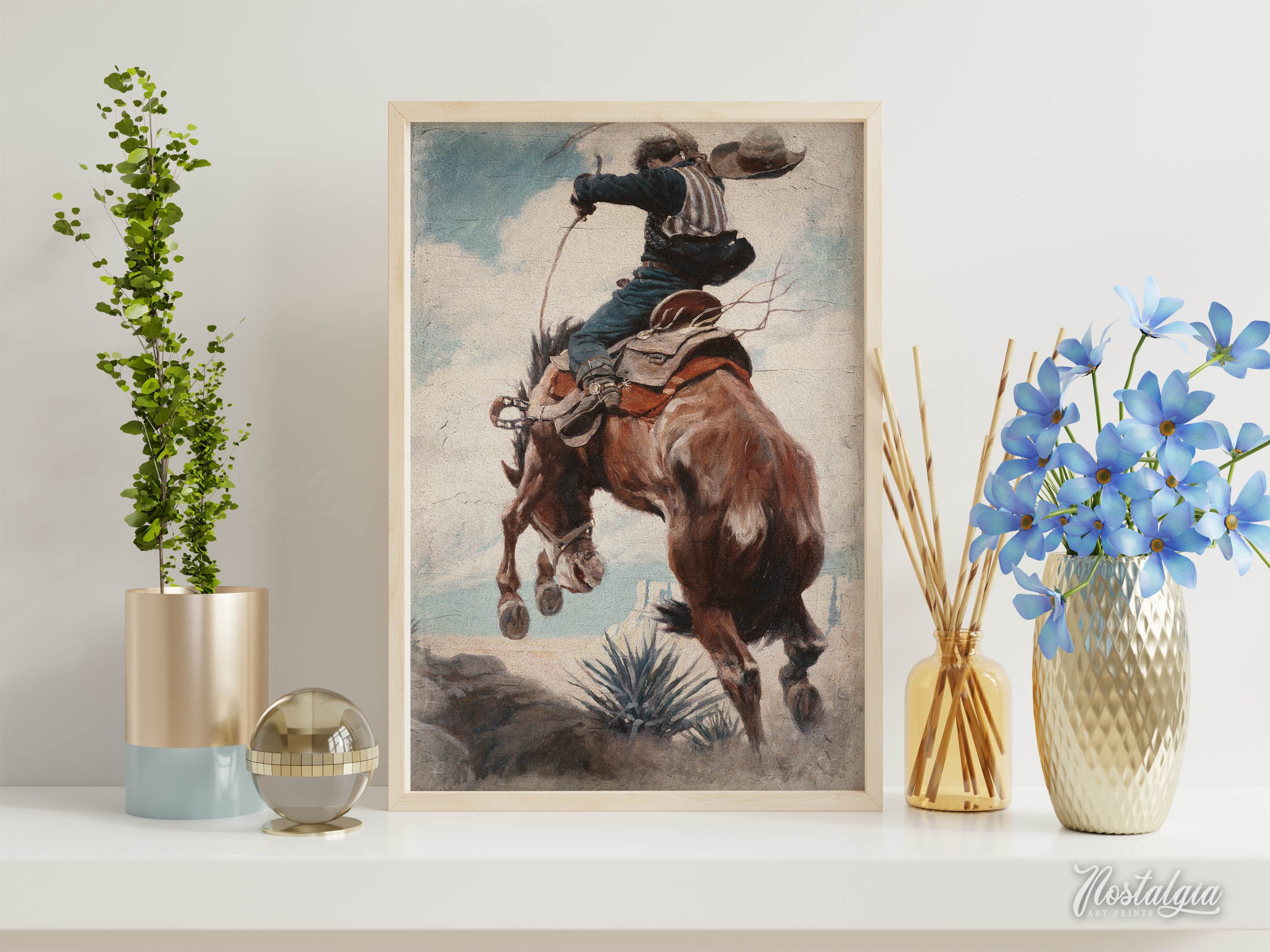 Antique Rodeo Print | Cowboy Painting | Vintage Oil Painting | Western ...