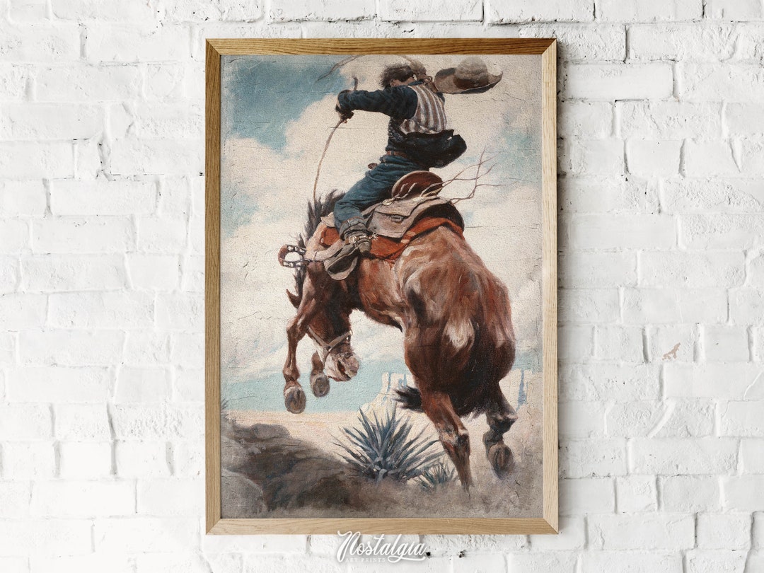 Antique Rodeo Print | Cowboy Painting | Vintage Oil Painting | Western ...