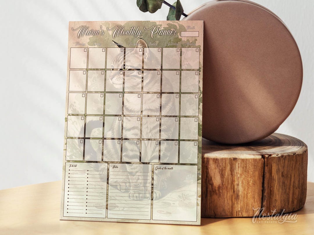 Personalized Planner With Vintage Painting, Monthly Planner, Custom ...