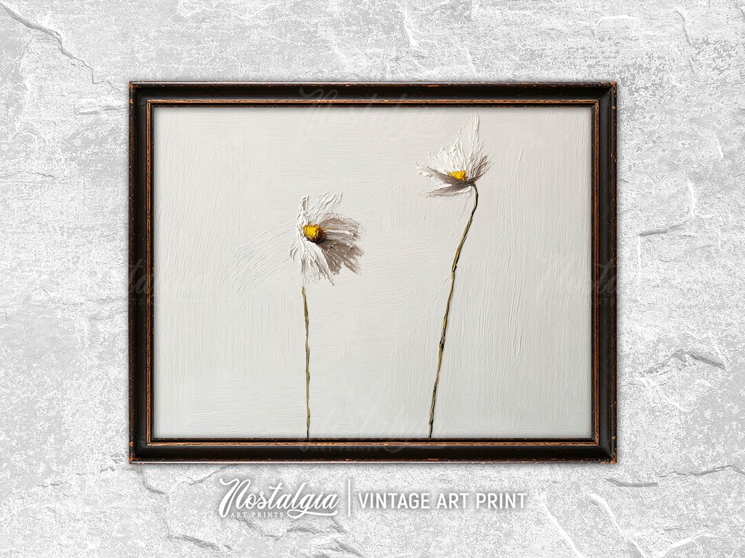 Daisy Flower Oil Painting: Rustic Farmhouse Botanical Print (digital ...