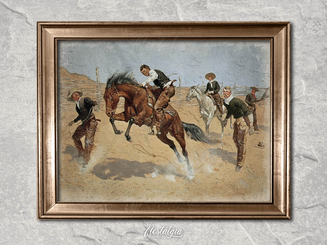 Western Painting | Horse Rider Print | Cowboy Painting | Antique Wall ...