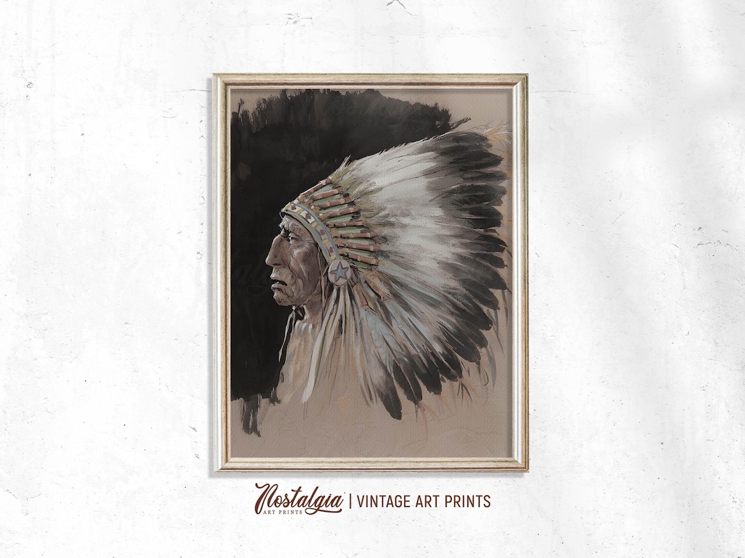 Vintage Native American Art Print: Pen, Ink & Watercolor (digital ...