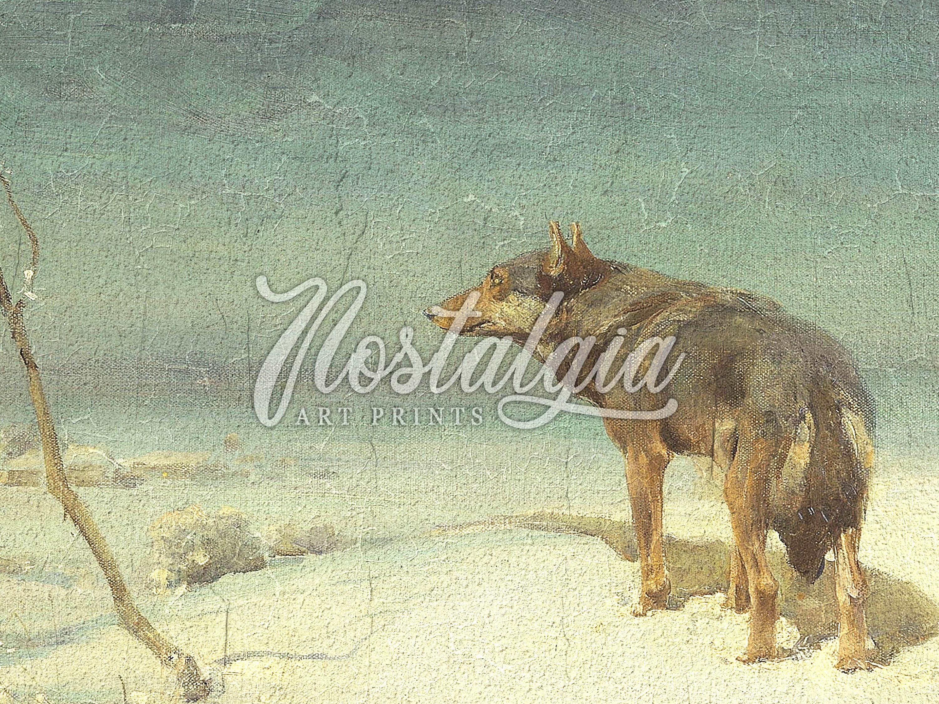 Wolf Oil Painting | Vintage Animal Print | Winter Painting | Rustic ...