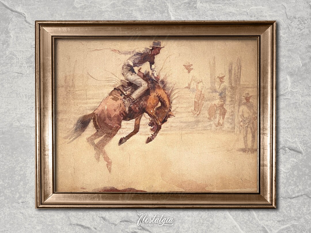 Vintage Rodeo Art Print | Cowboy Painting | Antique Watercolor Painting ...