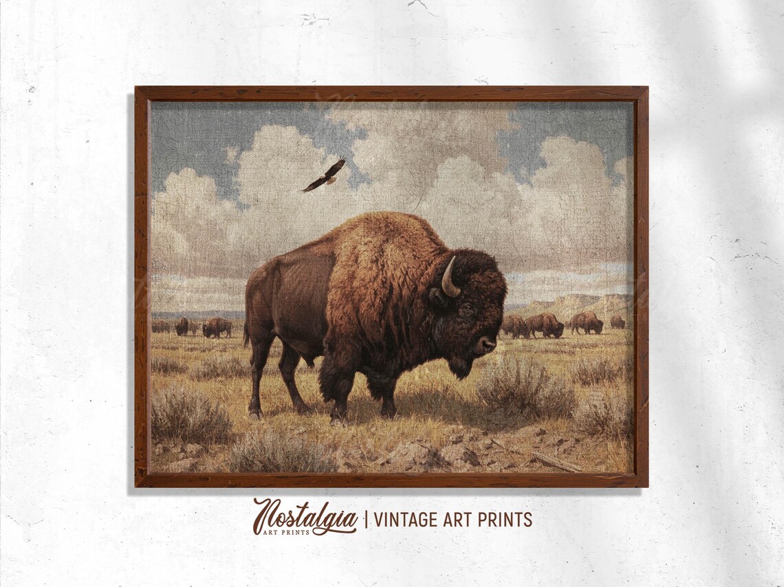 Antique Buffalo Painting PRINTABLE Wall Art Western Print, Digital ...