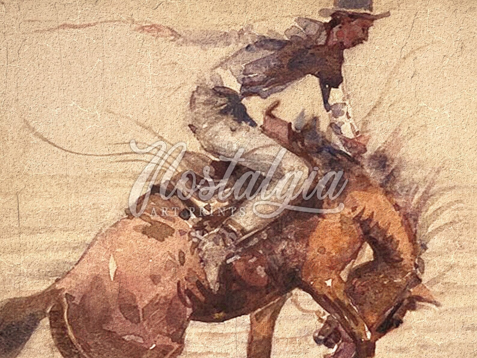 Vintage Rodeo Art Print | Cowboy Painting | Antique Watercolor Painting ...