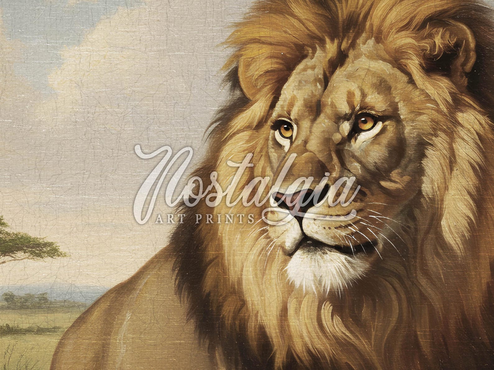Vintage Lion Painting, Wild Animal Print, Oil Painting Wall Decor ...