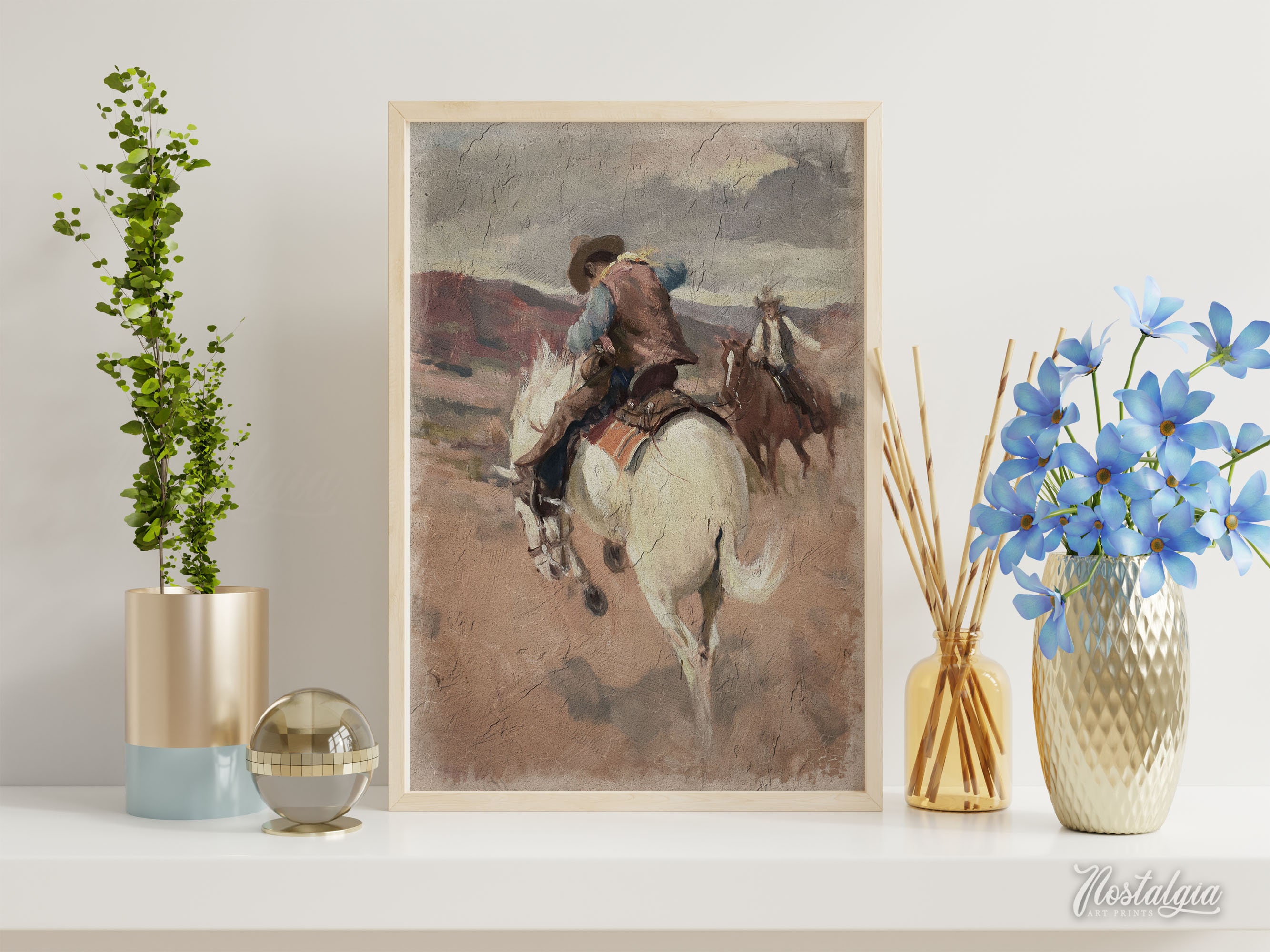Rodeo Painting Vintage Cowboy Print Rustic Home Decor - Etsy