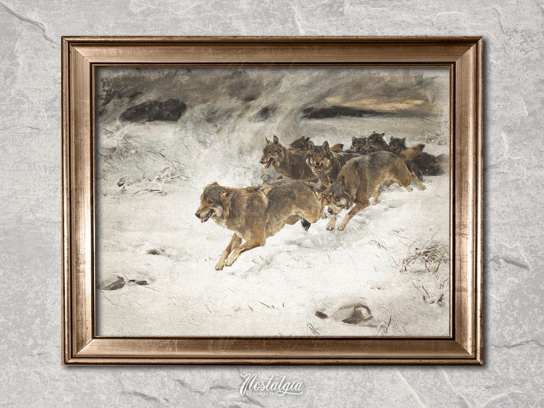 Wolves Art Print | Winter Oil Painting | Antique Wall Art | Printable ...