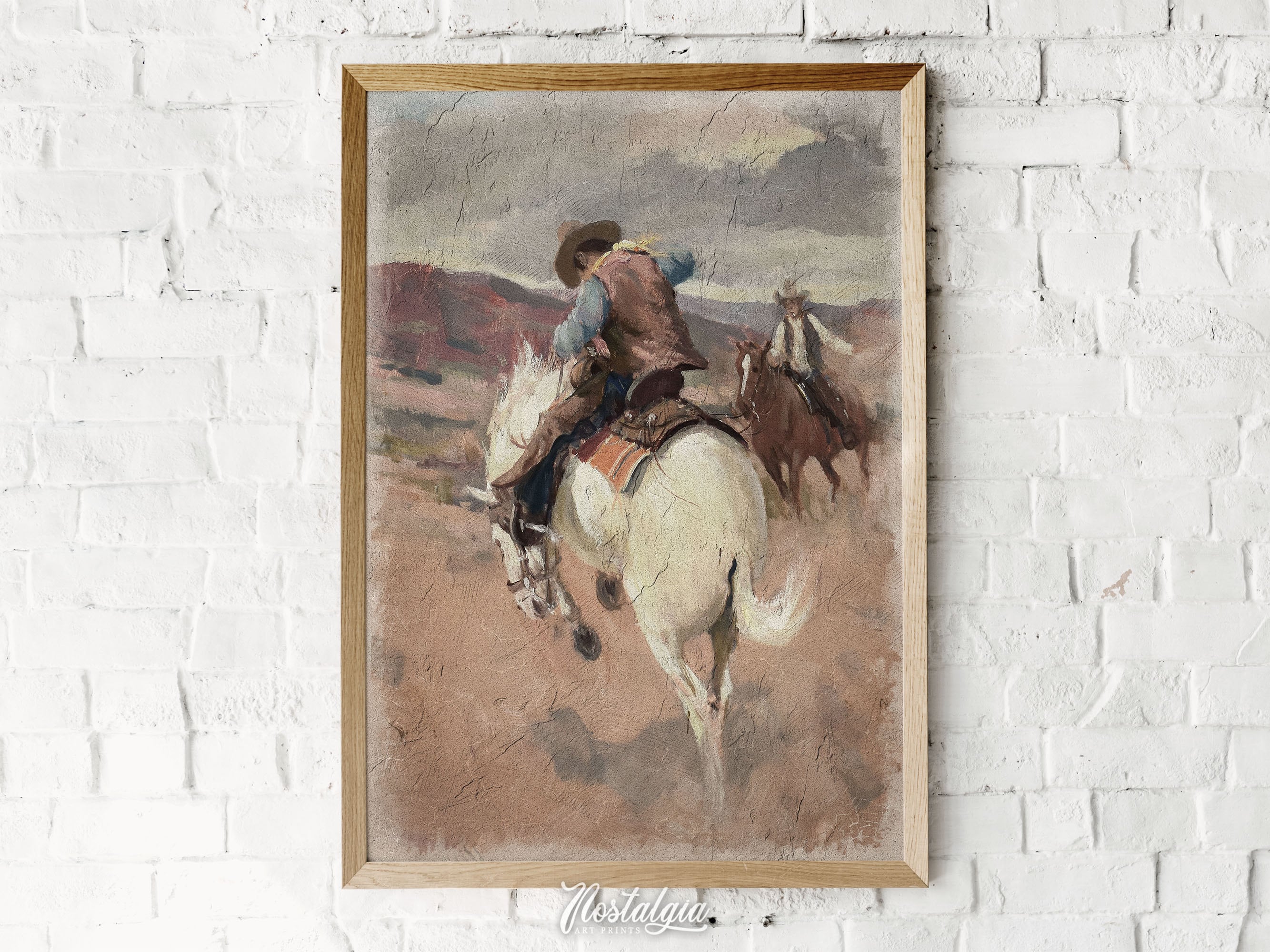 Rodeo Painting | Vintage Cowboy Print | Rustic Home Decor | Western Oil ...