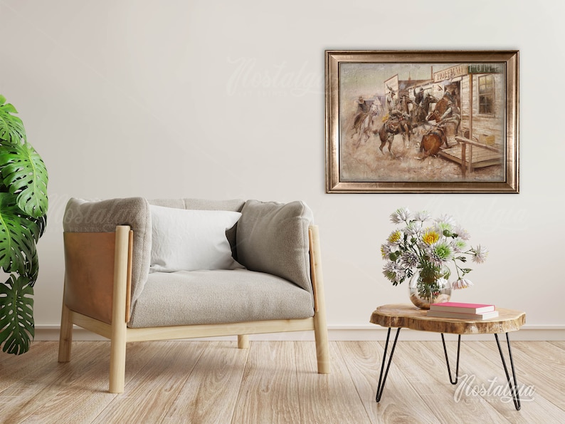 Vintage Cowboy Oil Painting: Rustic Western Horse Rider Art (digital ...
