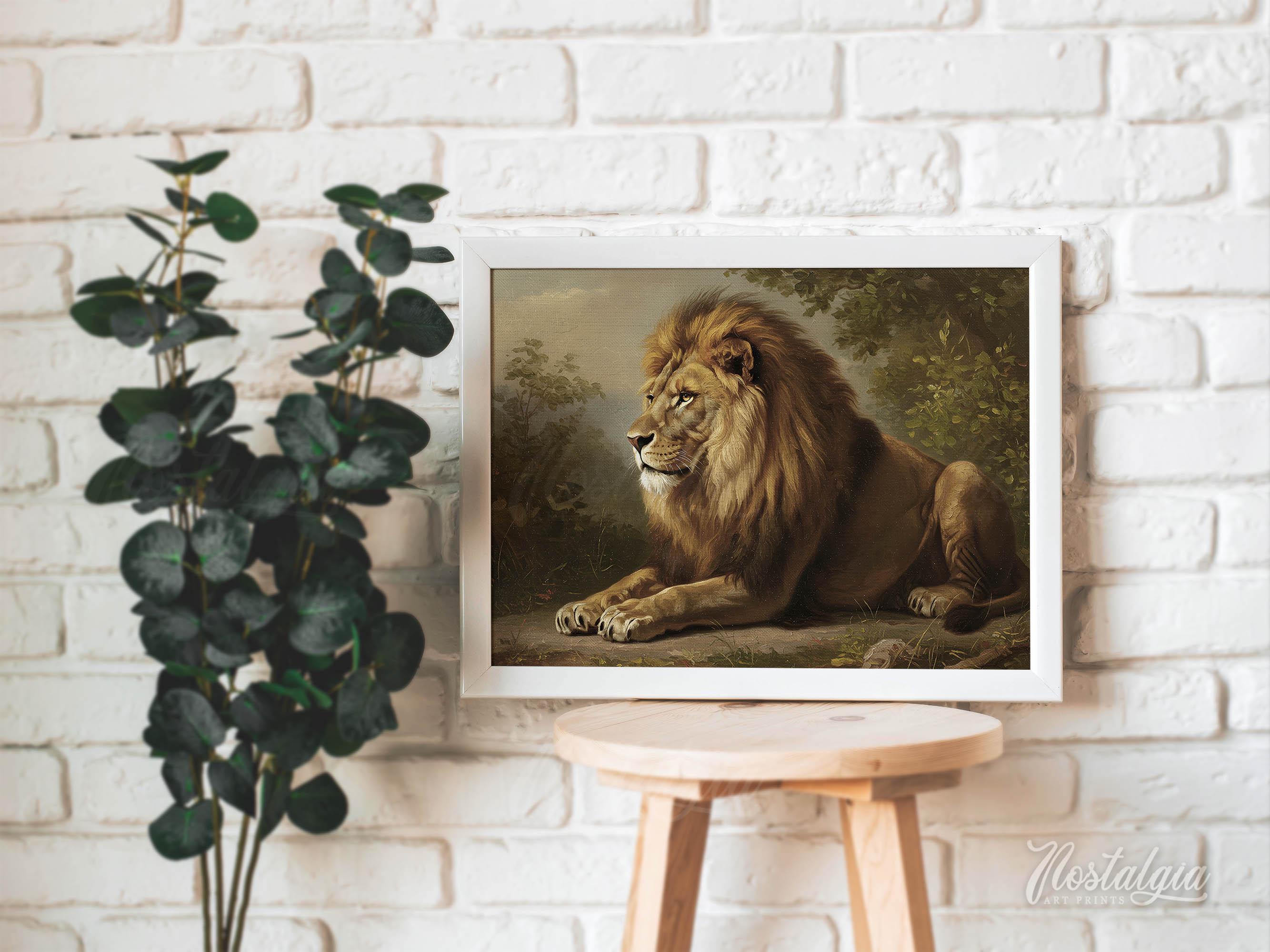 Lion Oil Painting, Vintage Animal Print, PRINTABLE Wall Art, Digital ...