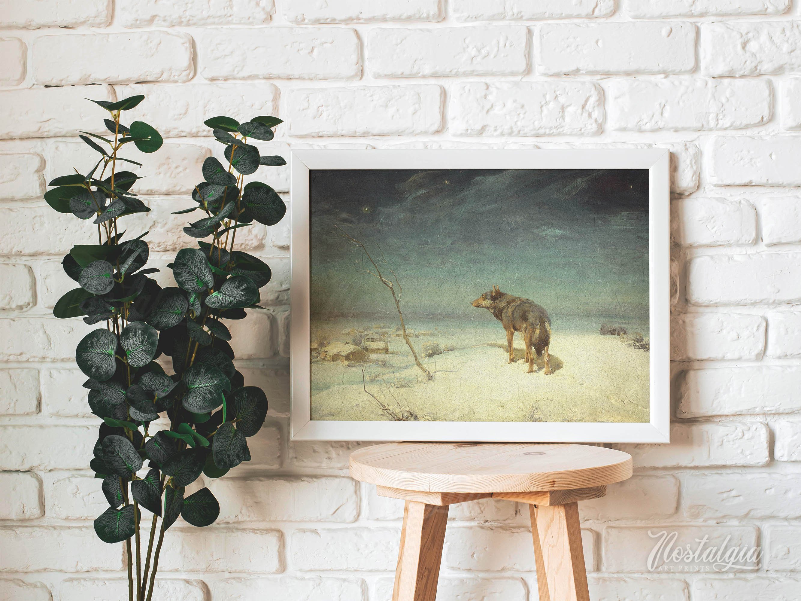 Wolf Oil Painting | Vintage Animal Print | Winter Painting | Rustic ...