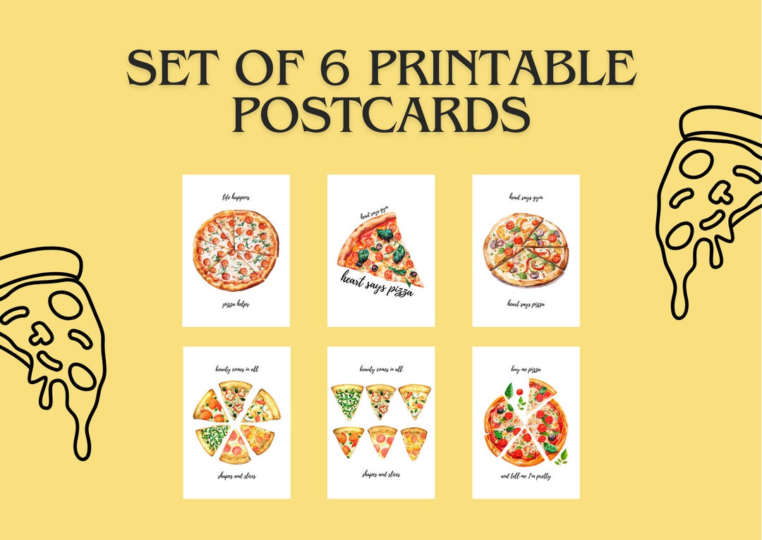 Set of 6 Printable Pizza Postcards (digital PDF File) - Etsy