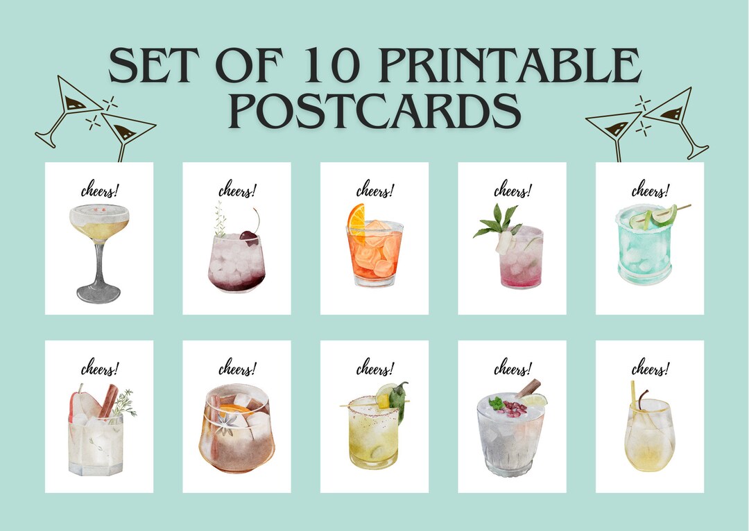 Set of 10 Printable Cocktail Postcards (digital PDF File) - Etsy