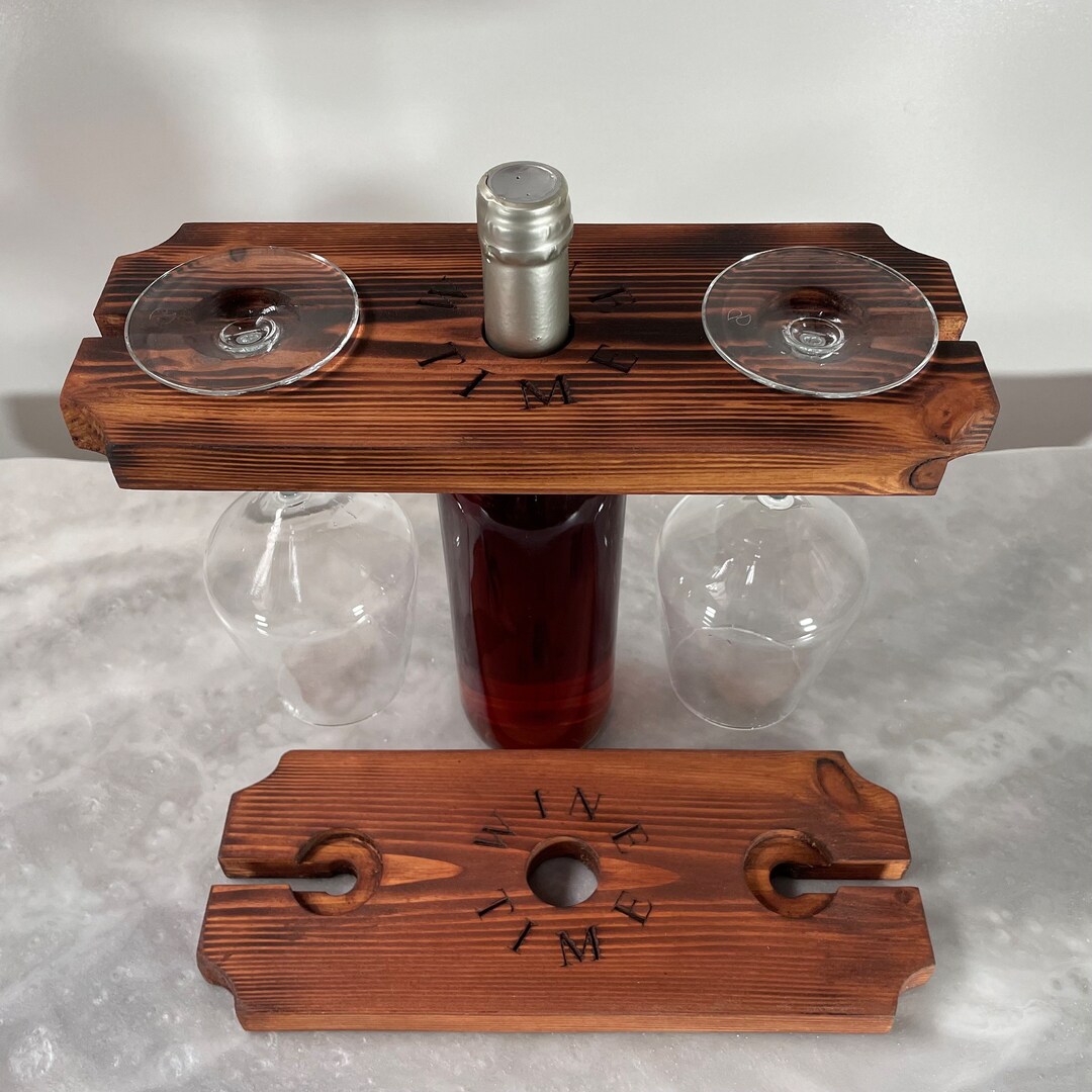 Custom Wood Wine Bottle & Glass Holder Elegance Meets Personalisation ...