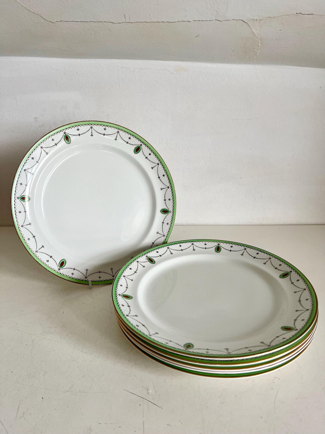 Royal Doulton Countess Style Green & Gold Bone China Dinner Plates X 6 ...